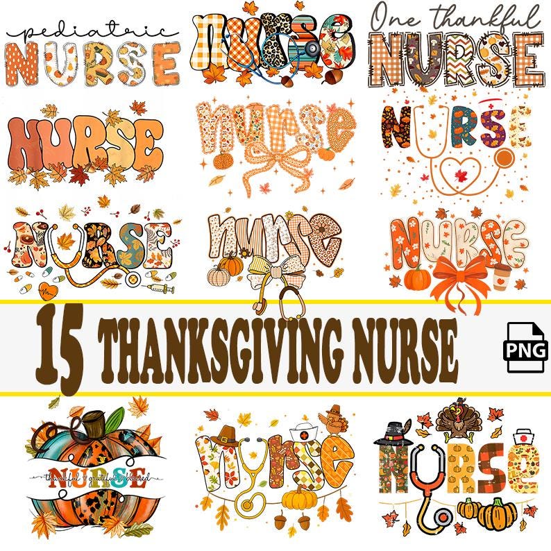 Thanksgiving Nurse PNG Bundle, Fall Nurse Sublimation , Cute Autumn ...