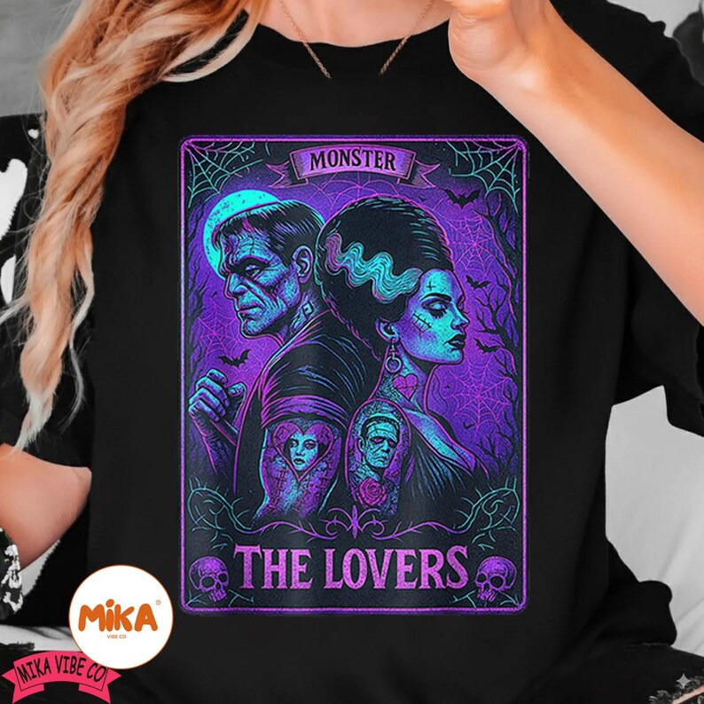Frankenstein & Bride Tarot Card PNG: Gothic Horror Halloween (digital ...