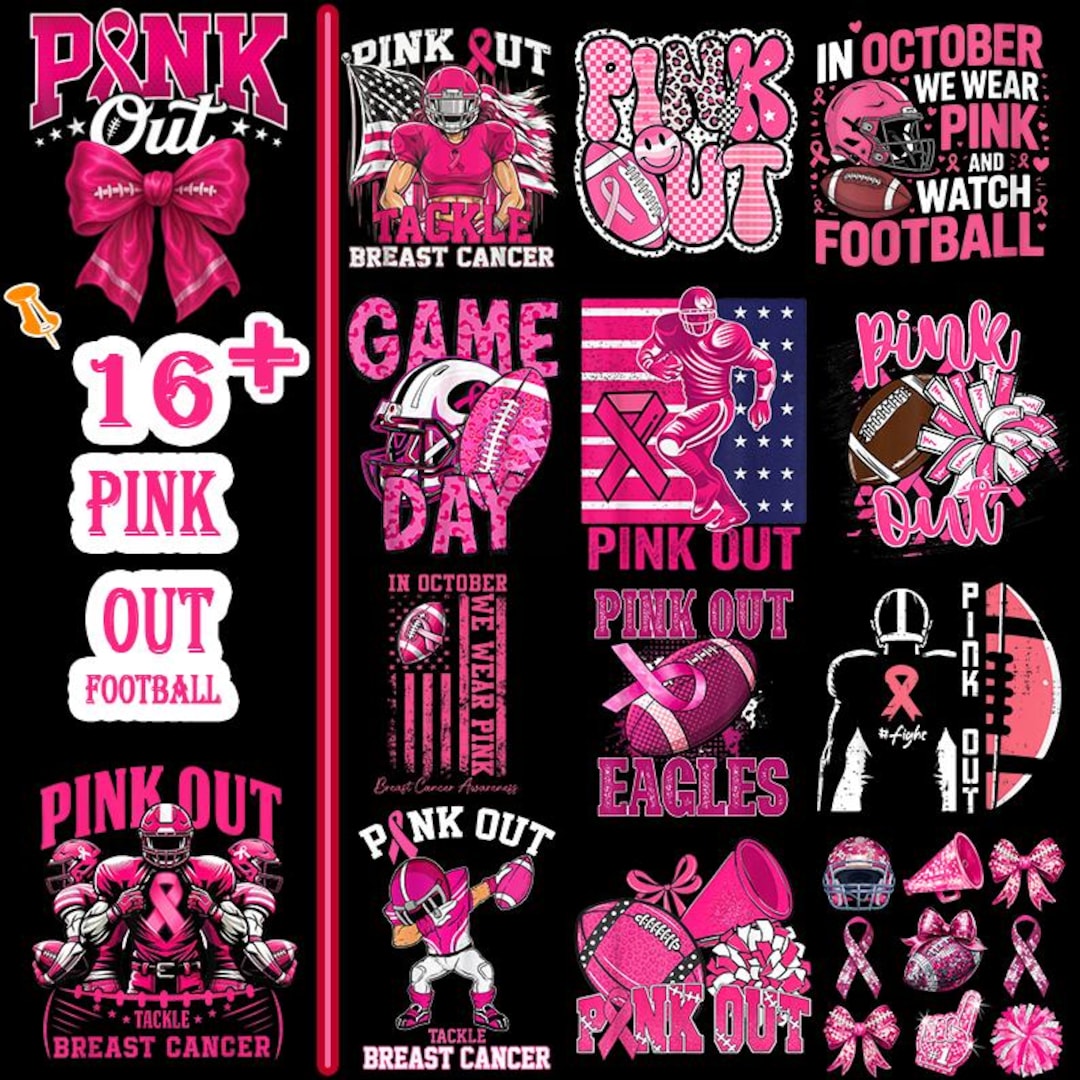 16 Pink Out Football PNG Bundle, Breast Cancer Awareness Game Day ...