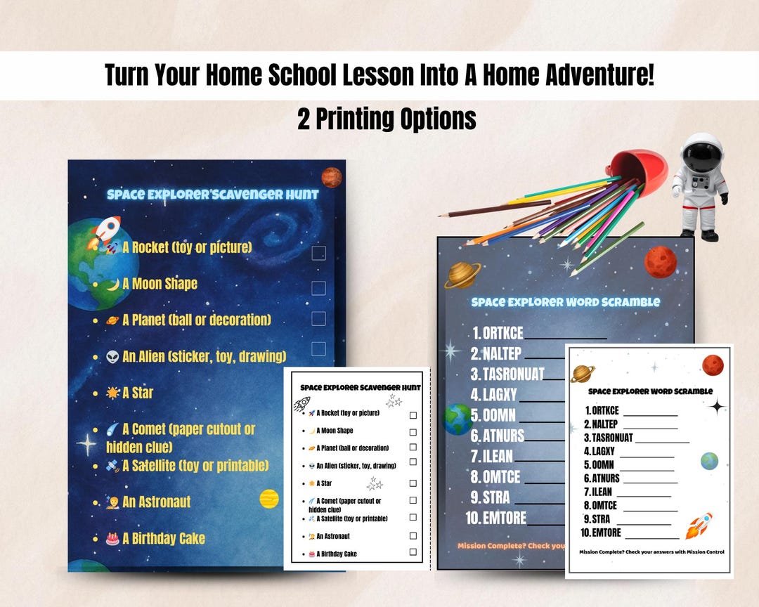 Outer Space Scavenger Hunt + Word Scramble Games | Space Birthday Party ...