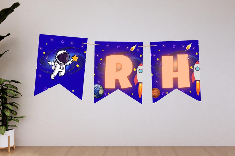 Editable Space Birthday Banner: Rocket, Planet, Astronaut Party Pennant ...