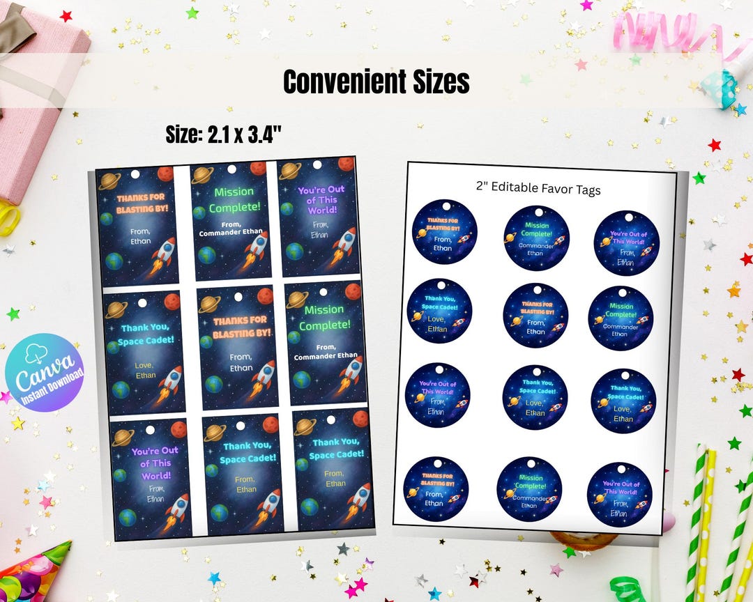 Editable Space Birthday Favor Tags | Rocket Ship & Astronaut Thank You ...