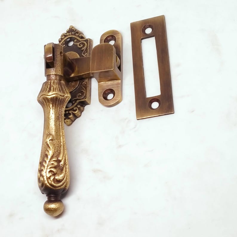 4X 4" Inches Carved Vintage Retro Brass Latch TEAR DROP Cudgel Swing ...