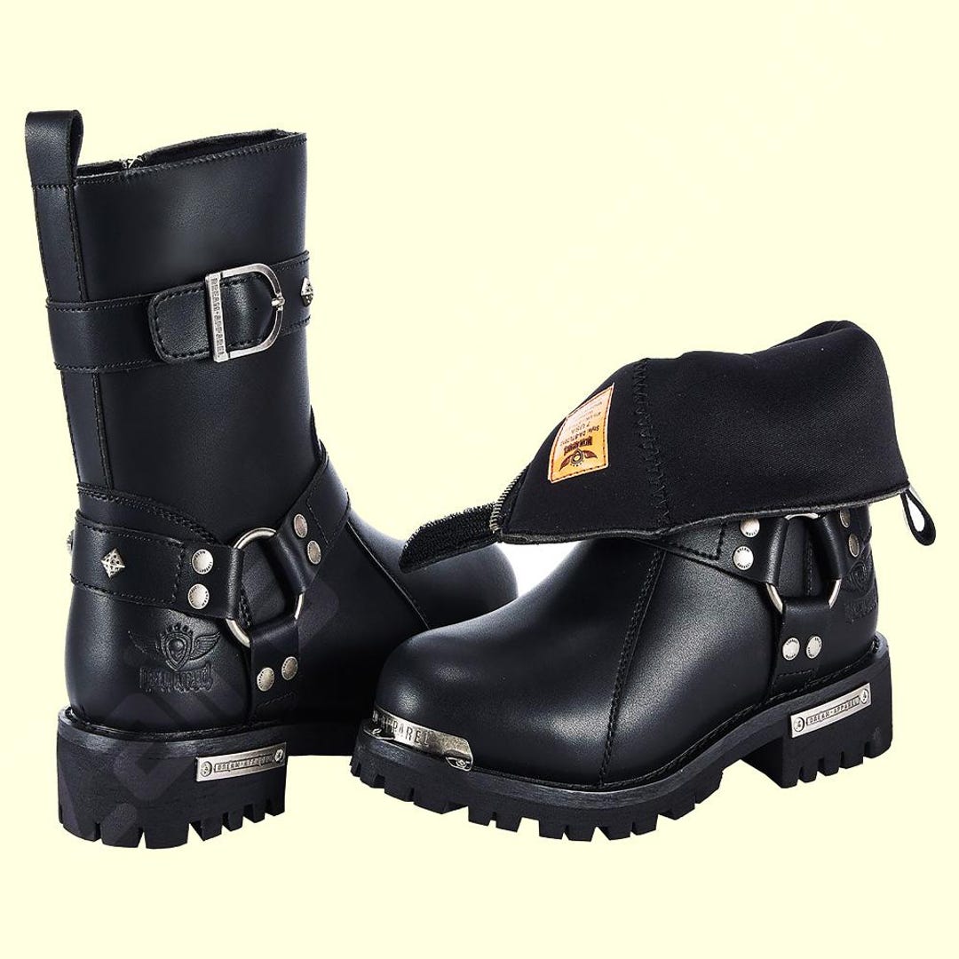 Women Leather Biker Boots, Straps & Ring on Ankle - Etsy