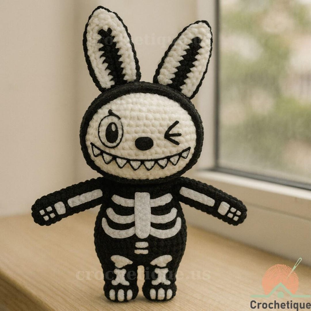 Halloween Labubu Skeleton Crochet Bunny Pattern, Labubu Crochet Pattern ...