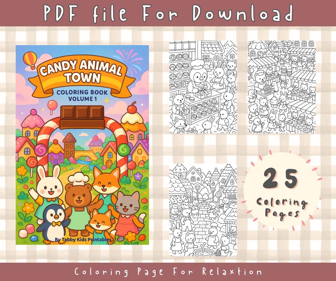Candy Animal Town Coloring Book – 25 Relaxing Pages - Etsy
