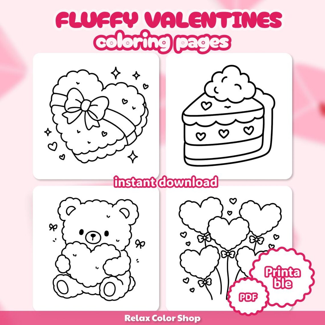 Fluffy Valentine’s Day Coloring Pages – Cute Kawaii Hearts, Cozy ...