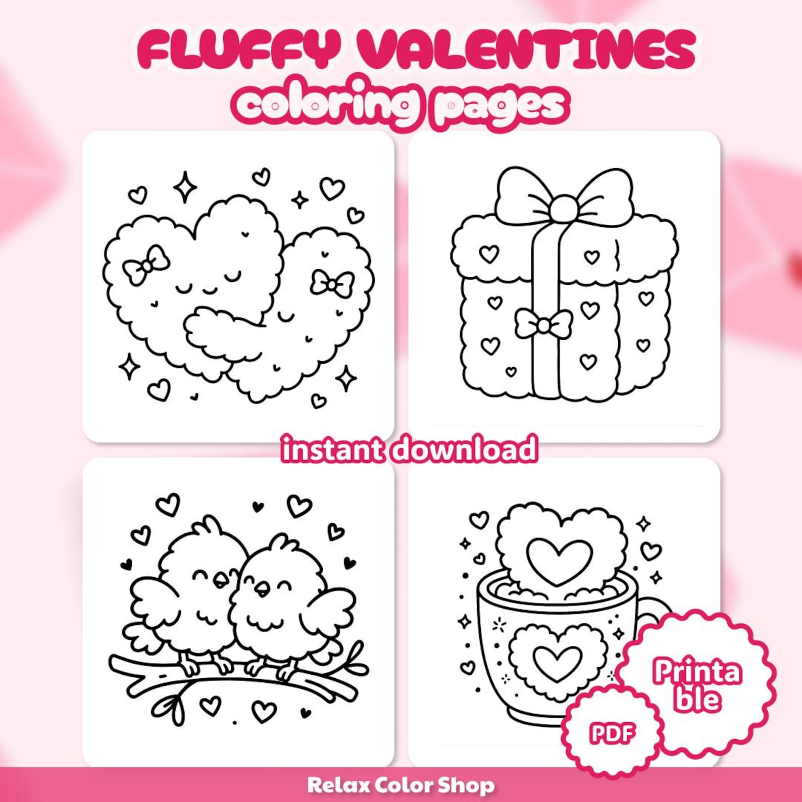 Fluffy Valentine’s Day Coloring Pages – Cute Kawaii Hearts, Cozy ...