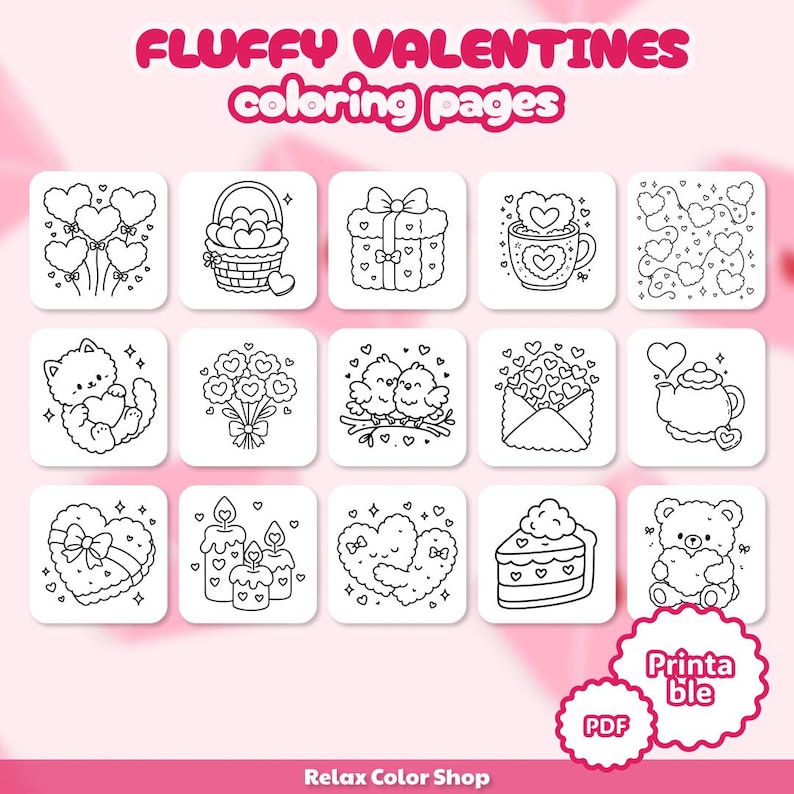 Fluffy Valentine’s Day Coloring Pages – Cute Kawaii Hearts, Cozy ...