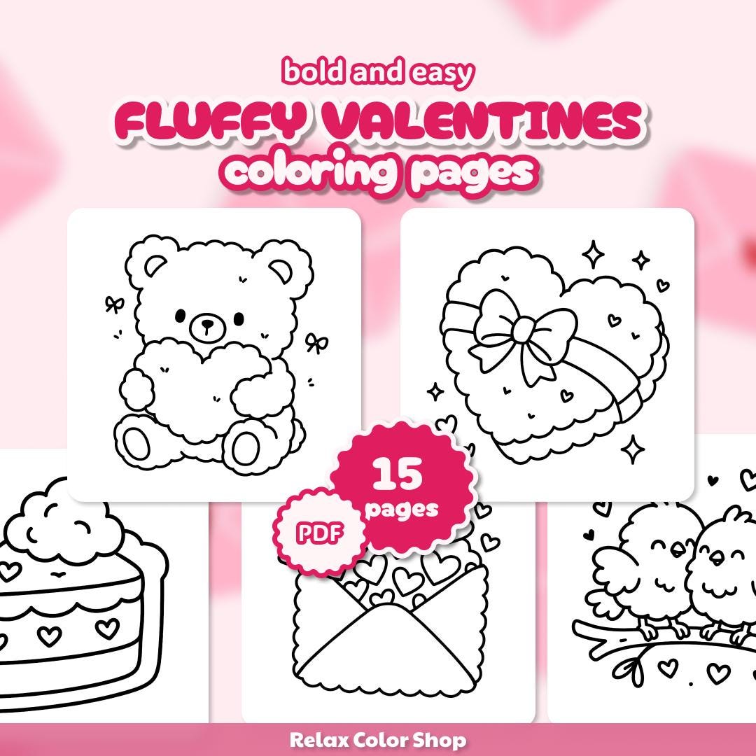 Fluffy Valentine’s Day Coloring Pages – Cute Kawaii Hearts, Cozy ...