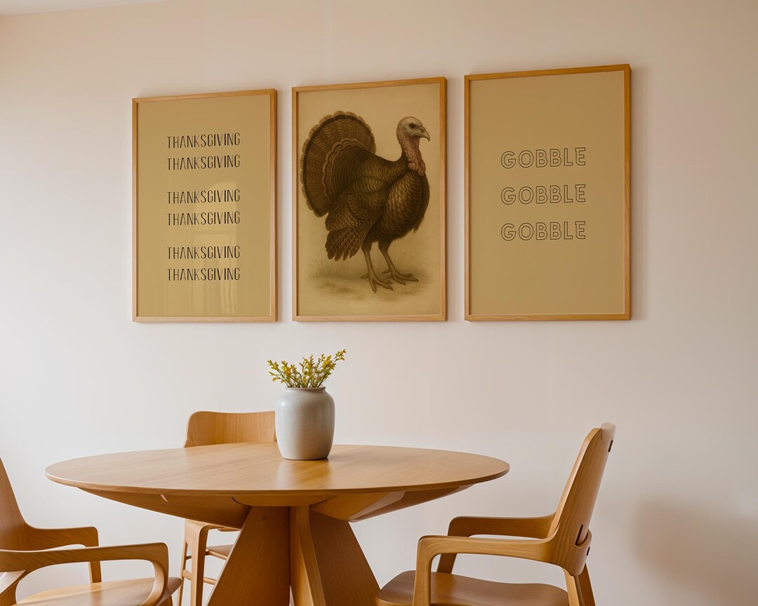Vintage Thanksgiving Turkey Wall Art Set,gobble Gobble Prints (digital ...