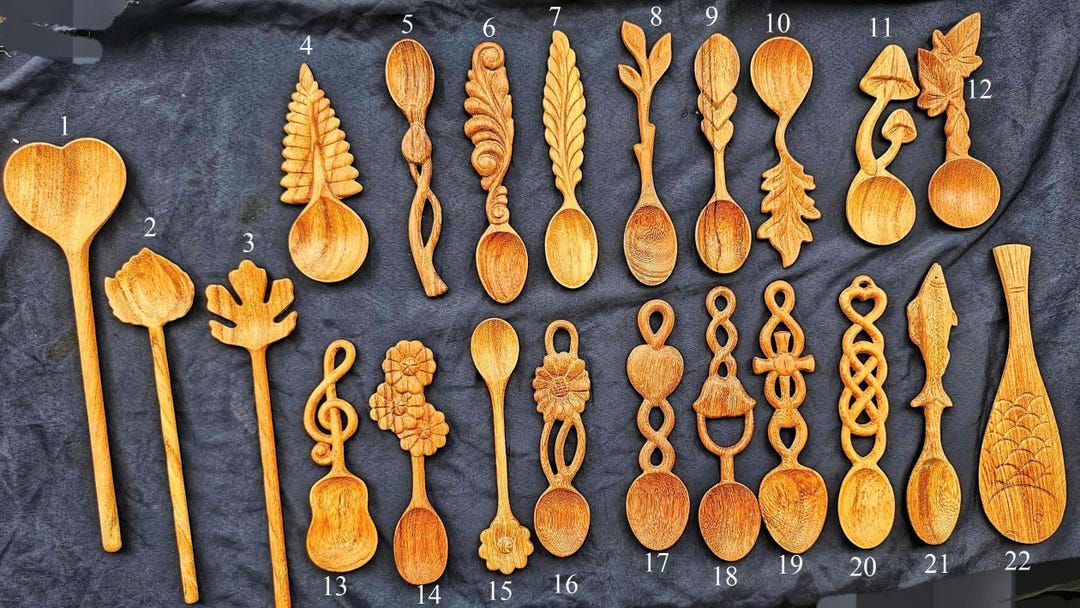 22 Assorted Design Wooden Spoons Handcarved Organic, Handmade Unique ...