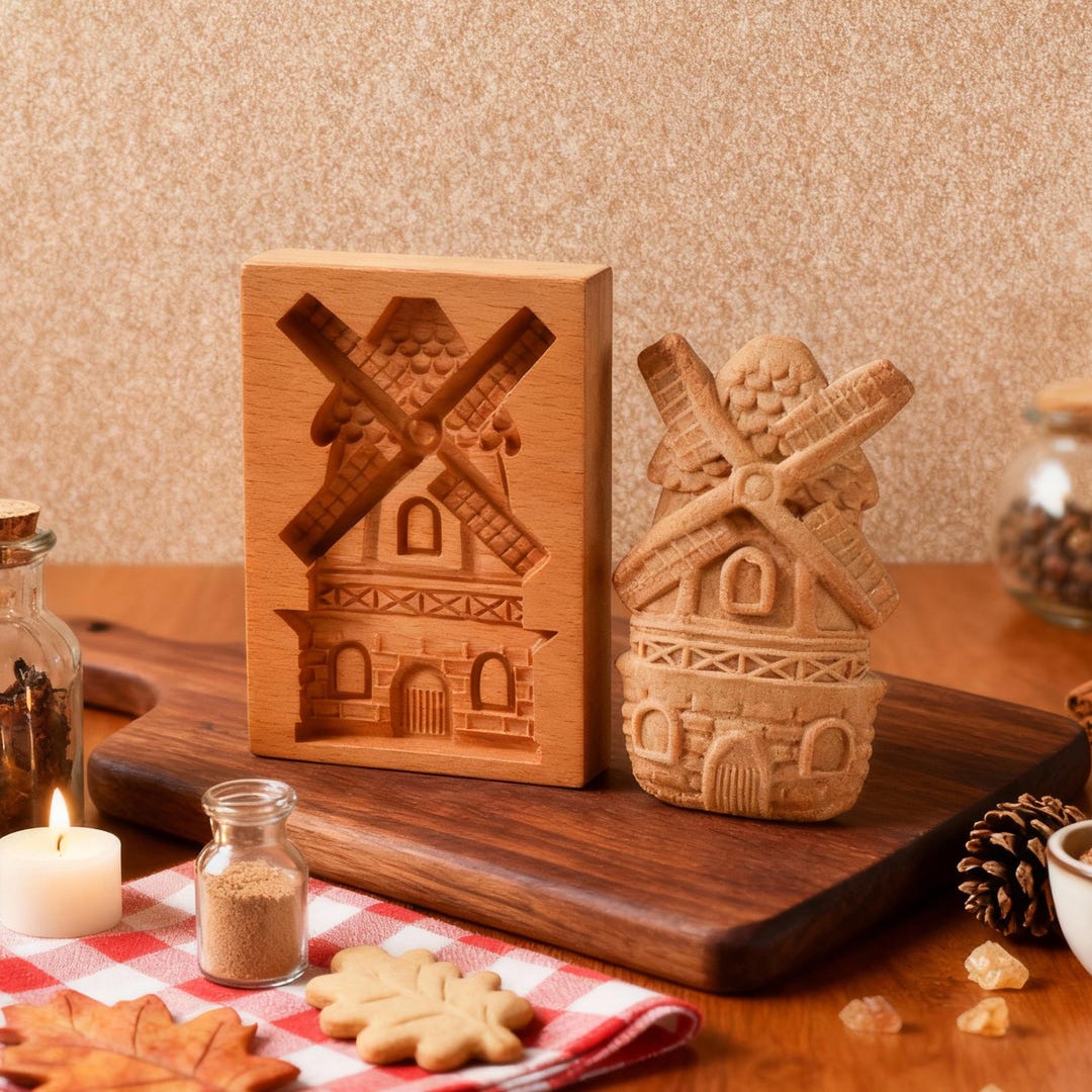 Windmill Cookie Mold: Gingerbread Wooden Stamp, Cookie Embossing Cutter ...