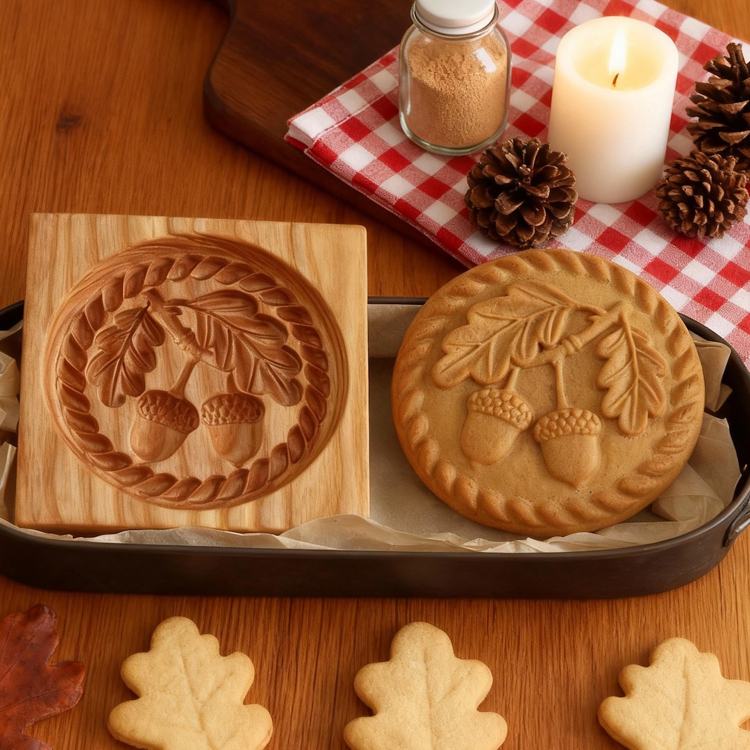 Circular Acorn Gingerbread Mold: Wooden Cookie Mold - Etsy