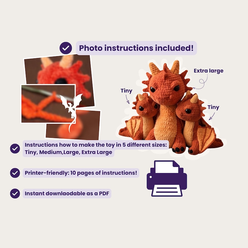 Dragon Crochet Amigurumi Pattern Yarn Halloween Plushie Monster Fantasy ...