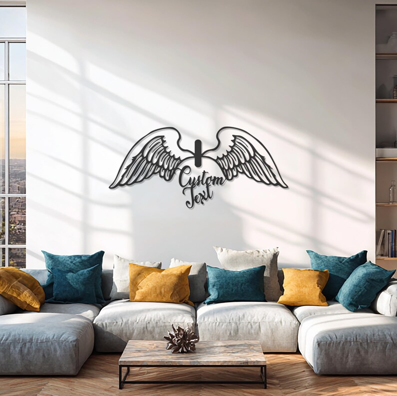 Custom Angel Wings Wall Art With Cross, Memorial Wall Decor With ...