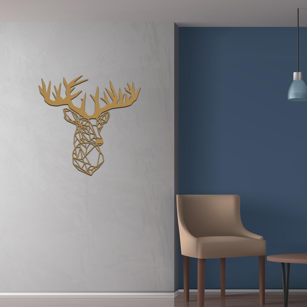 Geometric Deer Metal Wall Art, Modern Stag Head Wall Decor, Nordic ...