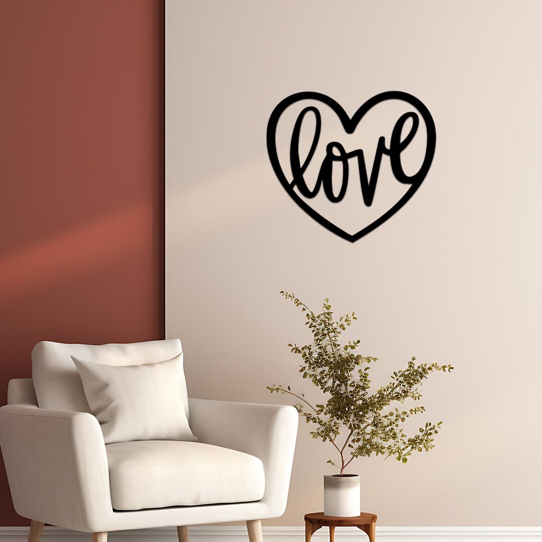 Love Heart Metal Wall Art, Romantic Metal Decor, Heart Wall Sign ...