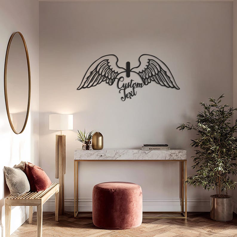 Custom Angel Wings Wall Art With Cross, Memorial Wall Decor With ...