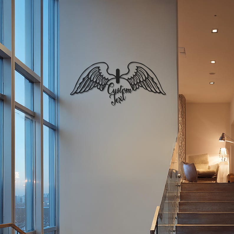 Custom Angel Wings Wall Art With Cross, Memorial Wall Decor With ...