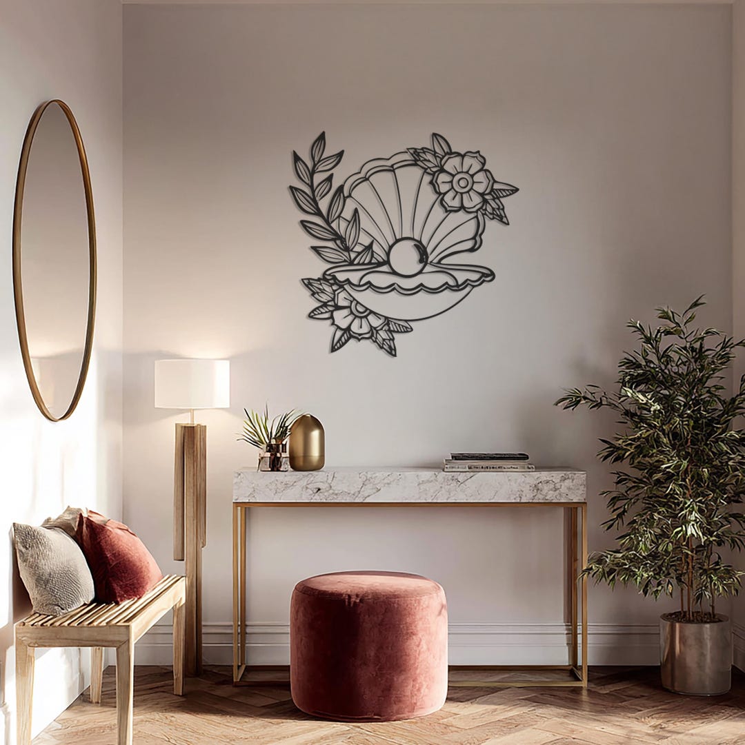 Shell and Floral Metal Art, Nature Inspired Design, Unique Modern Home ...