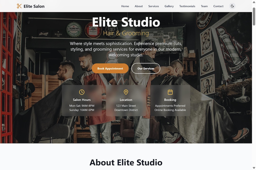 Salon Website Template Premium, React & Tailwind Responsive Site for ...