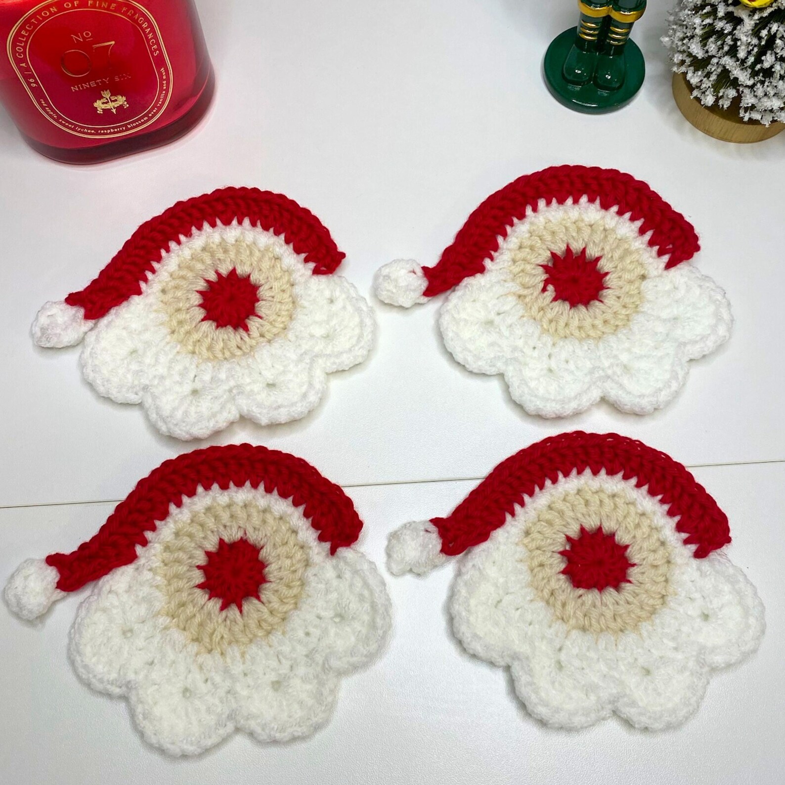 Santa Coasters – Set of 4 | Crochet Christmas Coasters | Festive ...
