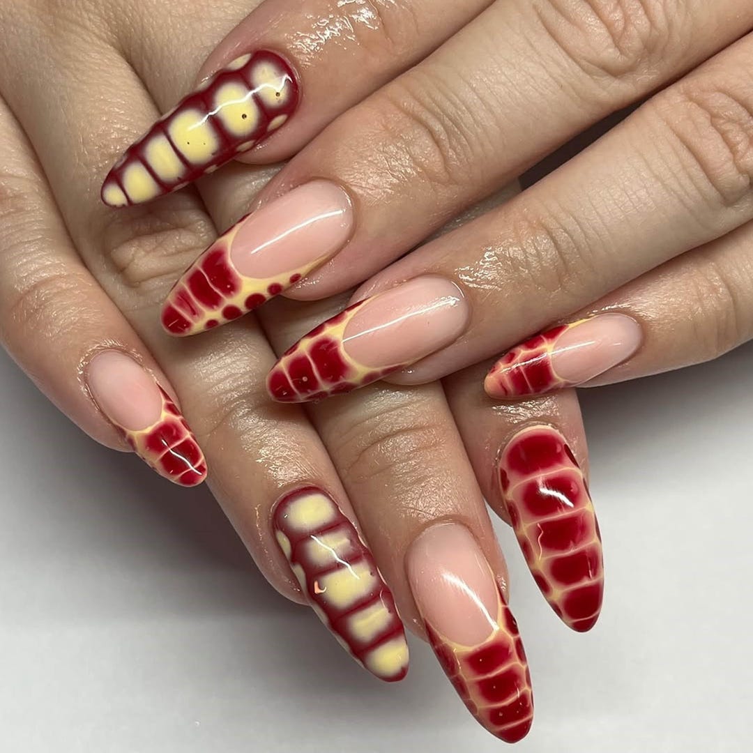 Blood Orange Croc Design Press-on Nails: Natural BIAB Builder Gel Nail ...