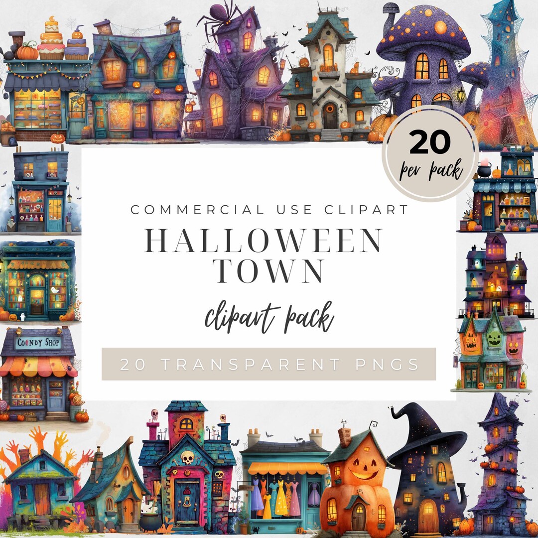 Haunted Houses Clipart PNG Set • Halloween Town / Spooky Village ...