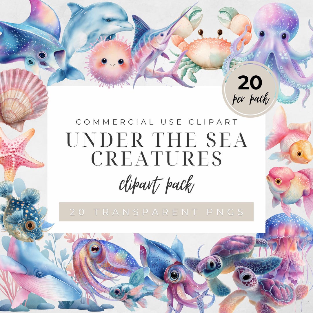 Under the Sea Clipart Pack • Ocean Theme for Birthday Invitations & DIY ...