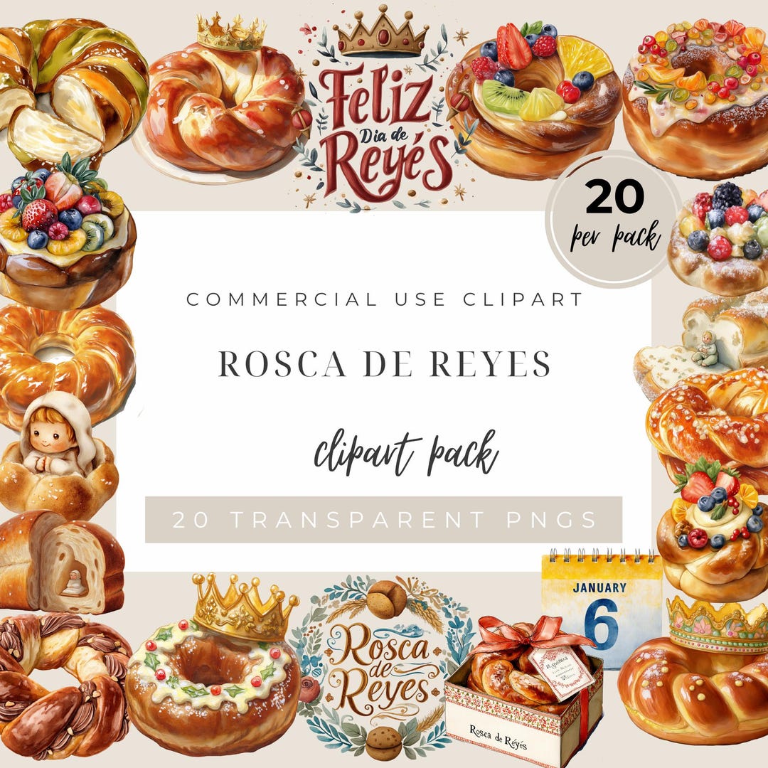 Rosca De Reyes Clipart, Feliz Día De Reyes Watercolor Illustrations ...