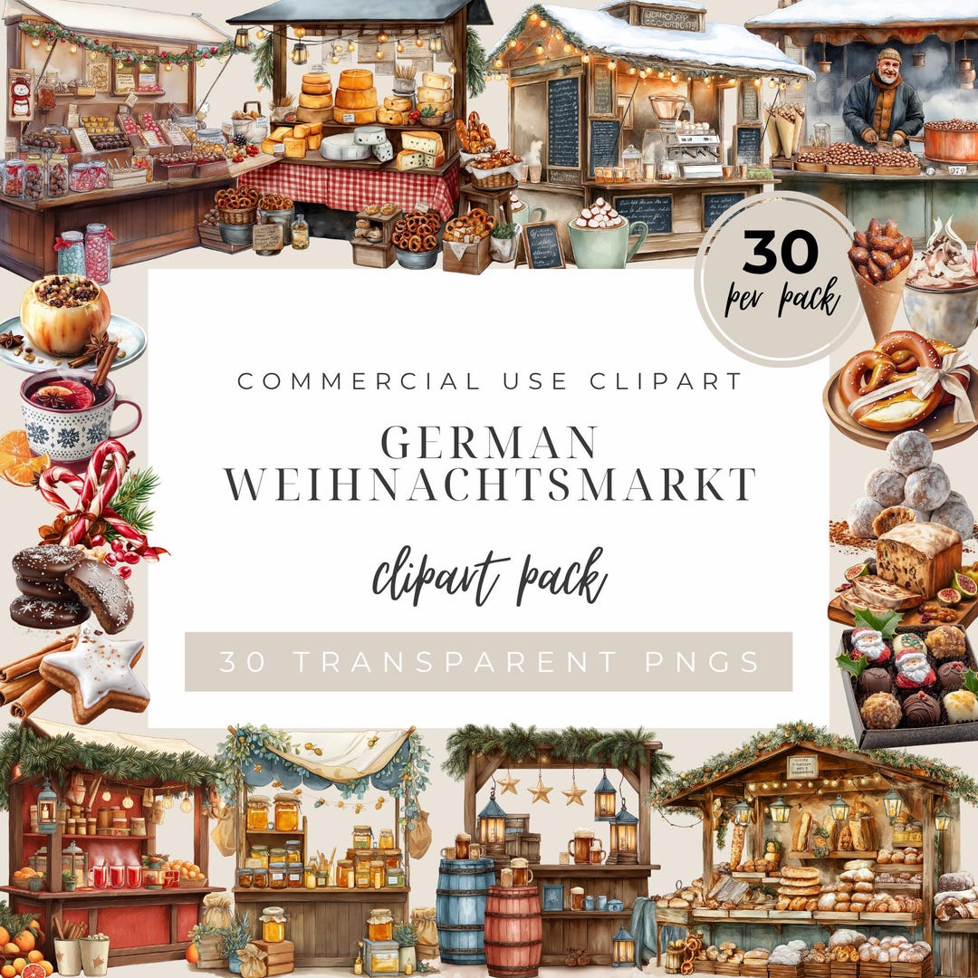 German Christmas Market Clipart, Weihnachtsmarkt, Festive Stalls ...