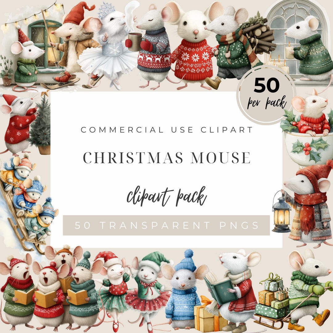 Nordic Christmas Mouse Clipart Pack, Scandinavian Holiday Mice ...