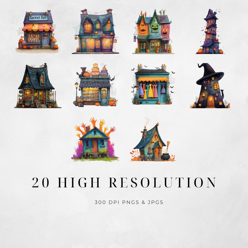 Haunted Houses Clipart PNG Set • Halloween Town / Spooky Village ...