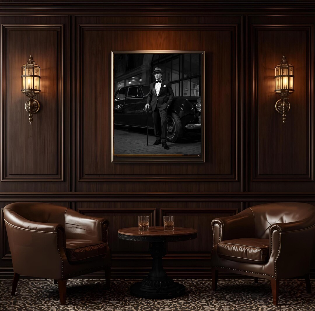 Elegant Mafia Gentleman in Tuxedo With Vintage Car – Black and White ...