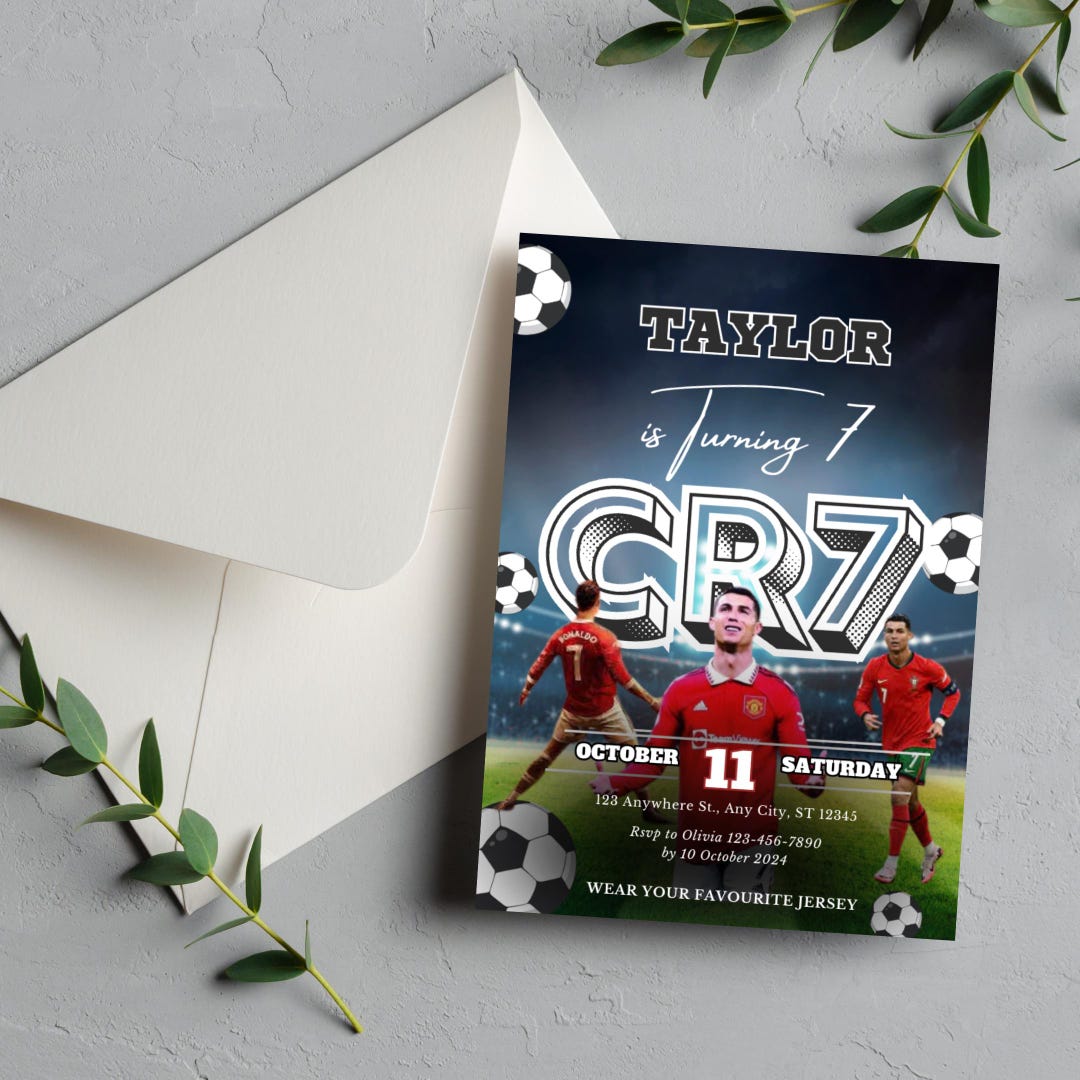 Ronaldo Birthday Invitation: CR7 Soccer Party, Editable Canva Template ...