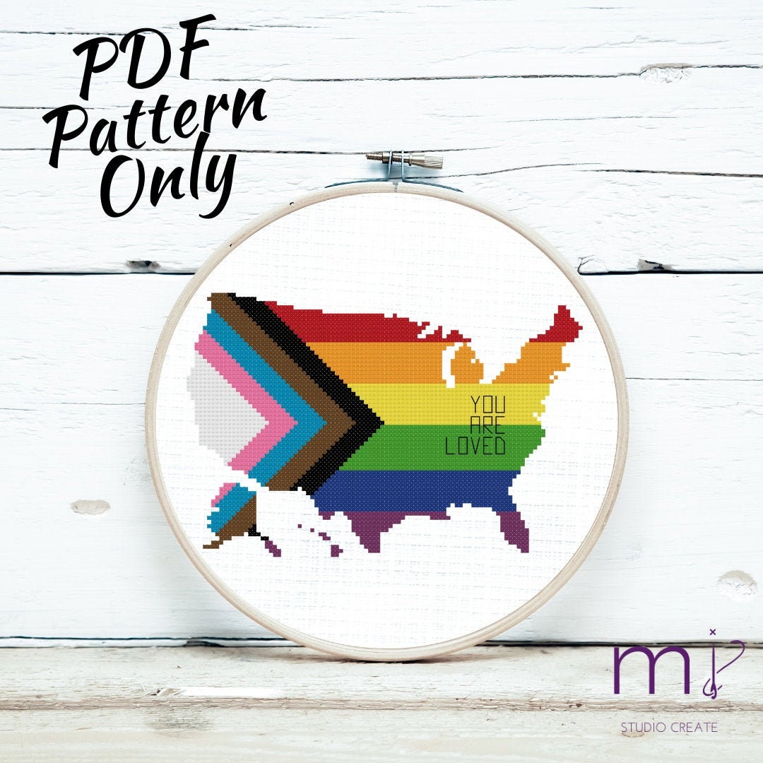 USA Progress Pride Flag Cross Stitch Pattern | PDF Only | LGTBQIA+ ...
