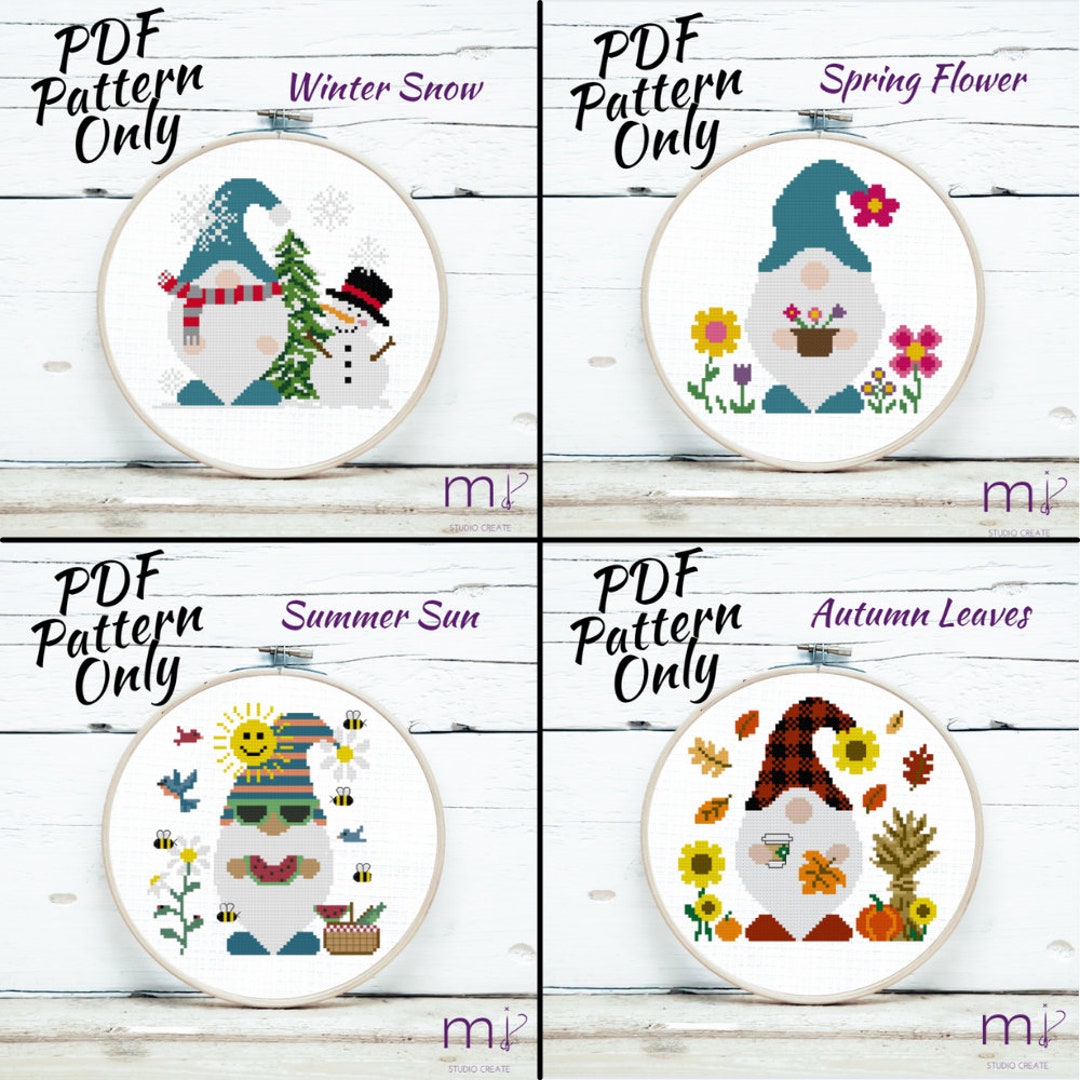 Seasons of Gnomes - ALL 4 | Cross Stitch PDF Pattern| Instant Download ...