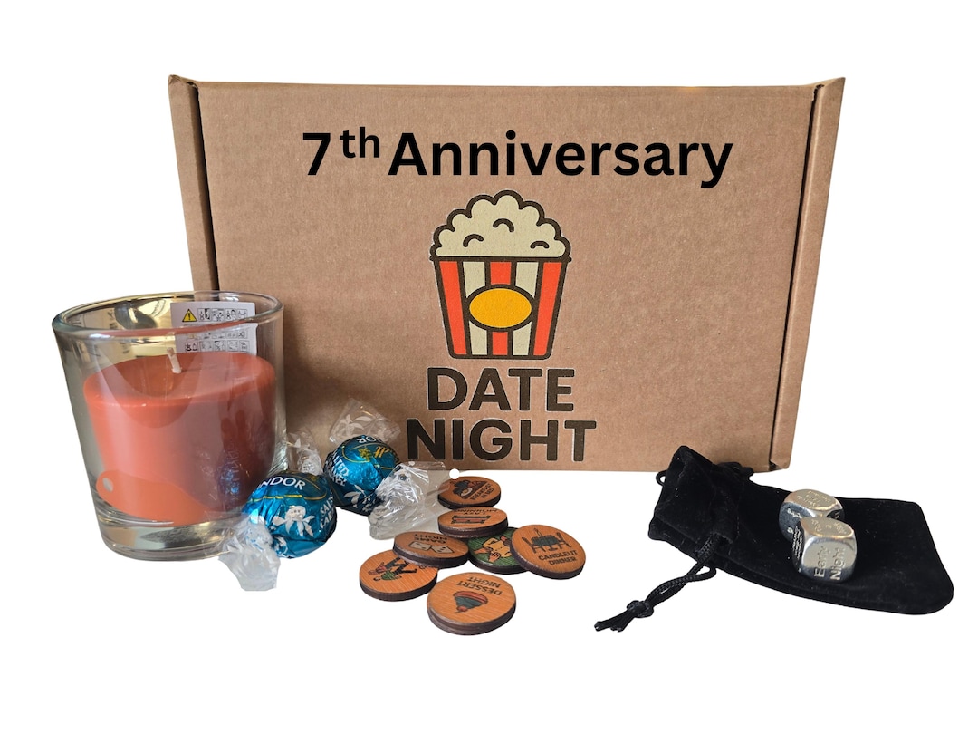7th Anniversary Gift Box – Romantic Couples Date Night Set With Popcorn ...
