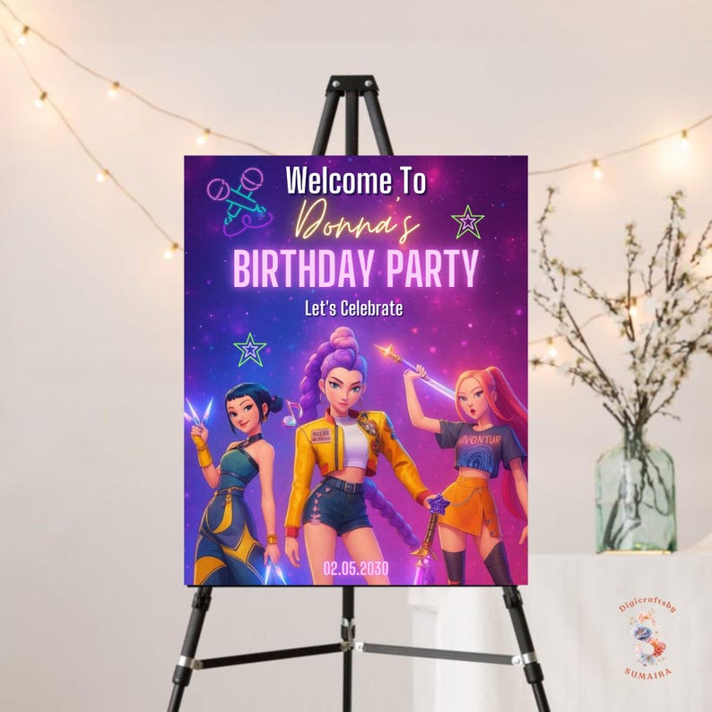 Kpop Demon Hunter Welcome Sign, Editable Canva Template, Anime ...