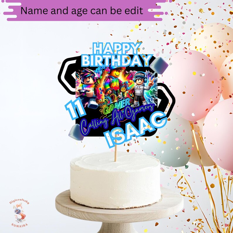 Roblox Cake Topper | Editable Roblox Birthday Cake Topper | Kids Gamer ...