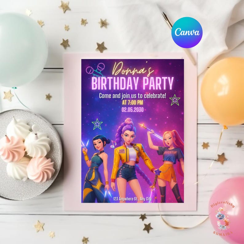 Kpop Demon Hunter Welcome Sign, Editable Canva Template, Anime ...