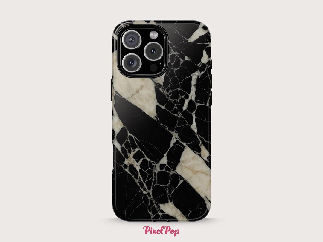 Black Marble Kintsugi Phone Case: Shockproof, Wireless Charging - Etsy