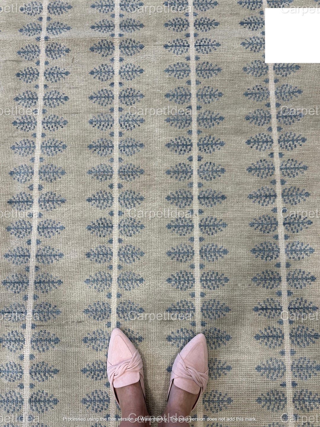 Hand Knotted Wool Rug, Blue Leaf Pattern Carpet, Ivory Neutral Area Rug ...