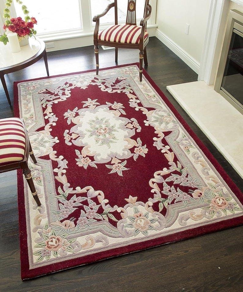 Handmade Wool Rug | Traditional Red Floral Medallion Carpet - Etsy