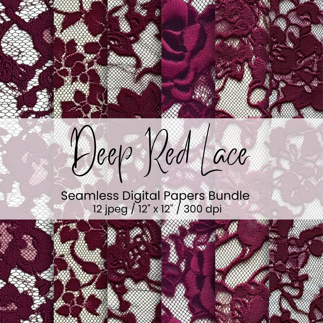 Deep Red Lace Seamless Digital Paper, 12 Backgrounds, 12x12", 300 DPI ...