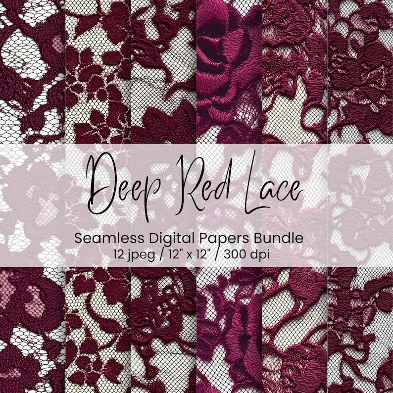 Deep Red Lace Seamless Digital Paper, 12 Backgrounds, 12x12", 300 DPI ...