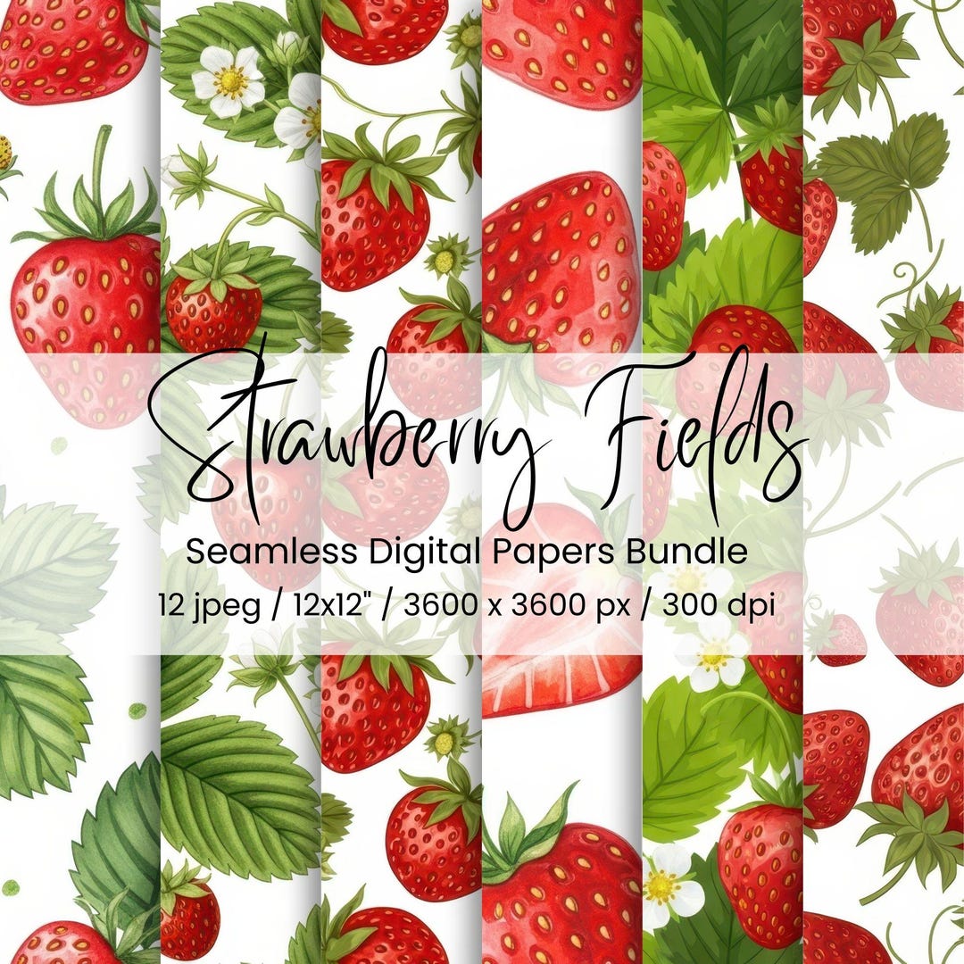 Strawberry Fields Seamless Digital Paper Bundle – 12 Summer Berry ...