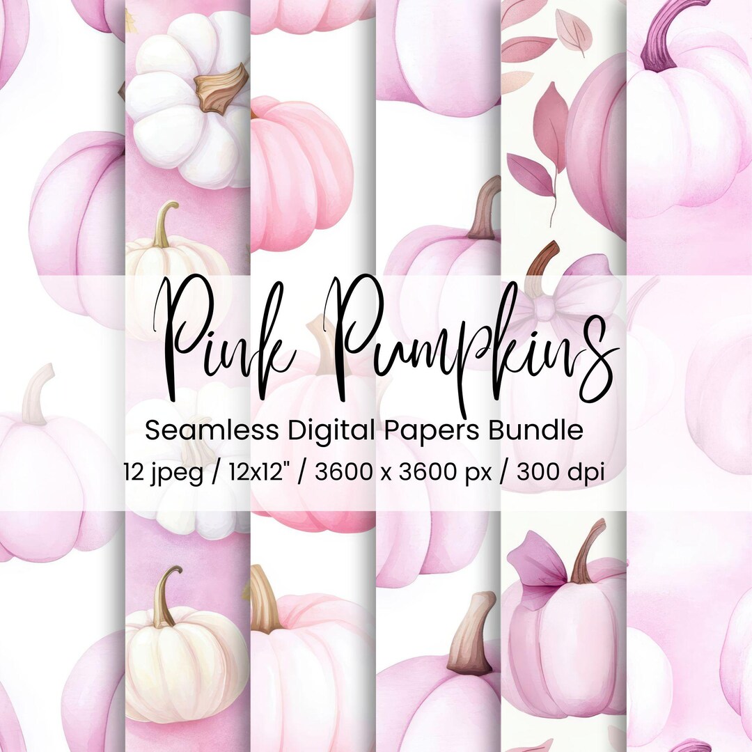 Watercolor Blush Pink Pumpkin Digital Paper Bundle: Seamless Pastel ...