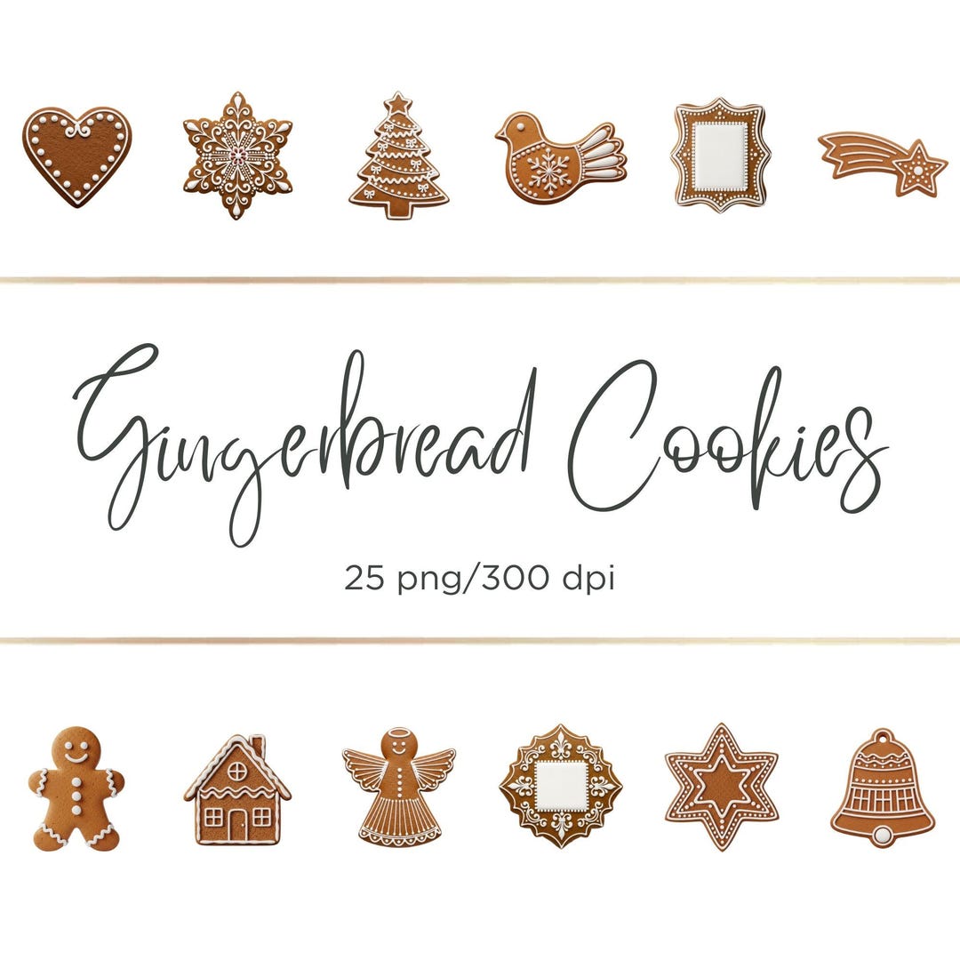 Sweet Gingerbread Cookies Clipart Bundle – 25 PNG Watercolor Elements ...